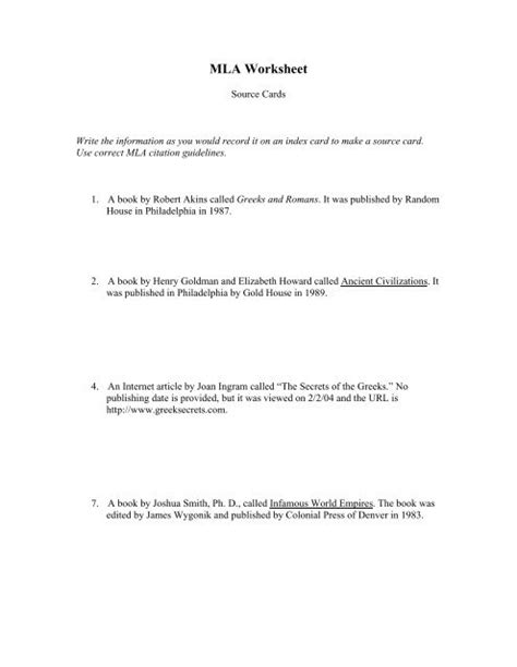 MLA Worksheet