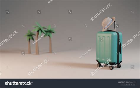 모자와 야자수가 달린 여행가방의 3d 모델 스톡 일러스트 2217199199 Shutterstock