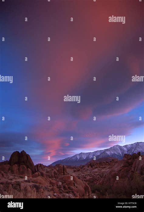 Sunrise Over The Sierra Nevada Range Seen From Alabama Hills