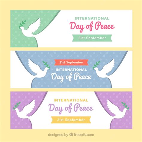 평화의 날 비둘기 배너 세트 무료 벡터