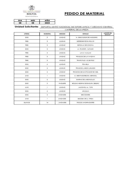 06 Pedido De Material Del Mes De Agosto 2023 Descargar Gratis Pdf