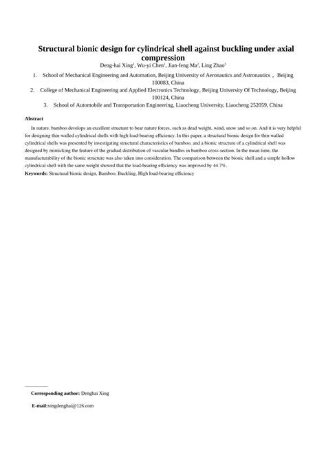 Pdf Structural Bionic Design For Thin Walled Cylindrical Shell Against Buckling Under Axial