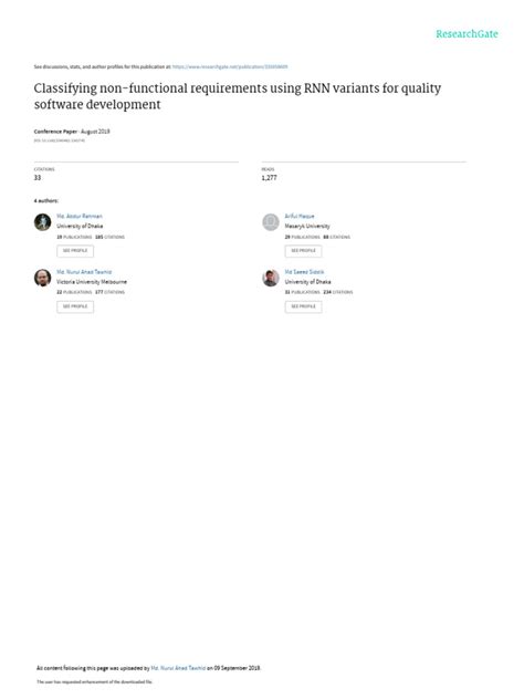 Classifying Non Functional Requirements Using Rnn Pdf Statistical Classification Machine