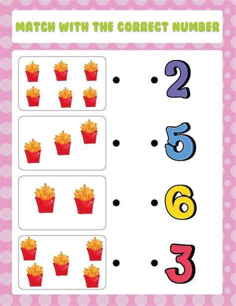 숫자 계산 및 일치 수학 워크시트 템플릿 프리미엄 벡터