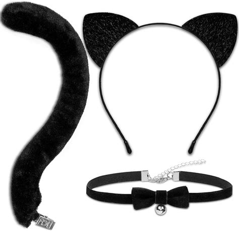 Mukosel Cat Ears Headband And Tail Bell Collar Set Cat