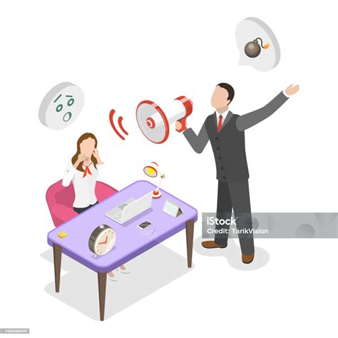 괴롭히는 상사의 3d 등각 투영 평면 벡터 그림입니다 항목 3 Health에 대한 스톡 벡터 아트 및 기타 이미지 Health 경영자 괴롭힘 Istock