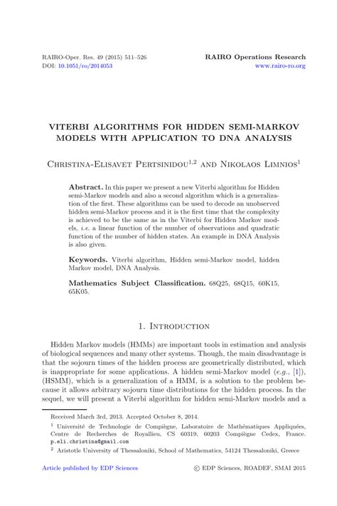 Pdf Viterbi Algorithms For Hidden Semi Markov Models With Application