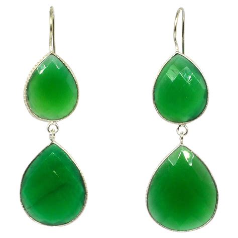 Decadent Jewels Green Chalcedony Faceted Teardrop Sterling Silver