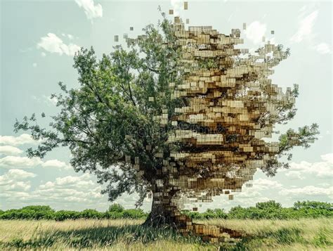 Glitch Art Of A Tree In A Field Stock Illustration Illustration Of