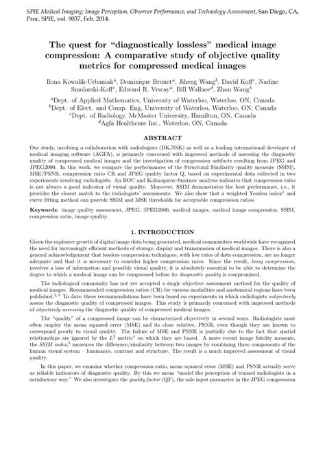 Pdf The Quest For Diagnostically Lossless Medical Image Compression