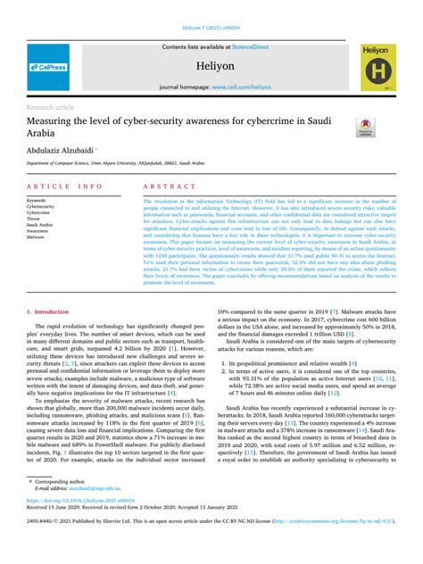 Measuring The Level Of Cyber Security Awareness For Cybercrime In Saudi Arabia Download Free