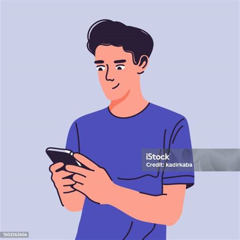 전화를 사용하는 젊은이 화상 통화 소셜 미디어 채팅 대화 온라인 회의 디자인 개념의 벡터 그림 손으로 그리고 스케치하고 낙서합니다 휴대전화에 대한 스톡 벡터 아트 및 기타