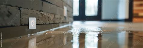 A Flood Alarm Sensor Installed In A Basement Alerting Homeowners To