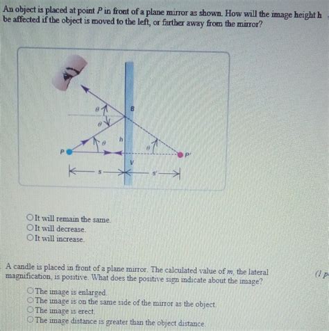 Solved An Object Is Placed At Point P In Front Of A Plane Chegg