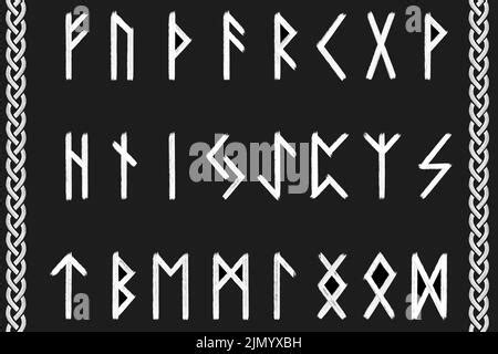 FUTHARK fuþark Runic Alphabet and its Sorcery interpretation Stock