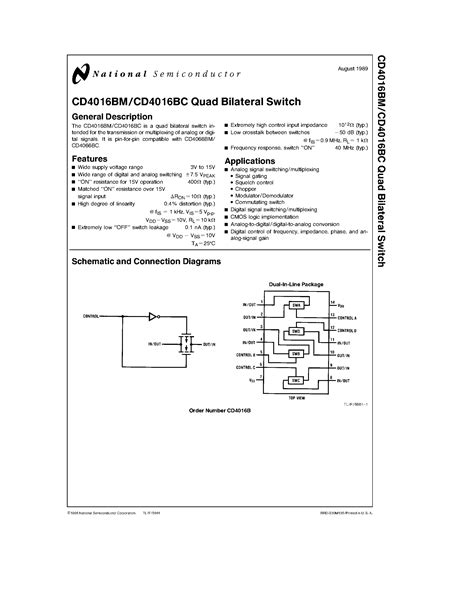 4016 Datasheet Specifications And Features Of The 4016 Integrated Circuit