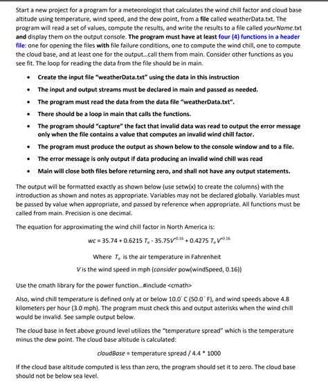 Solved Start A New Project For A Program For A Meteorologist