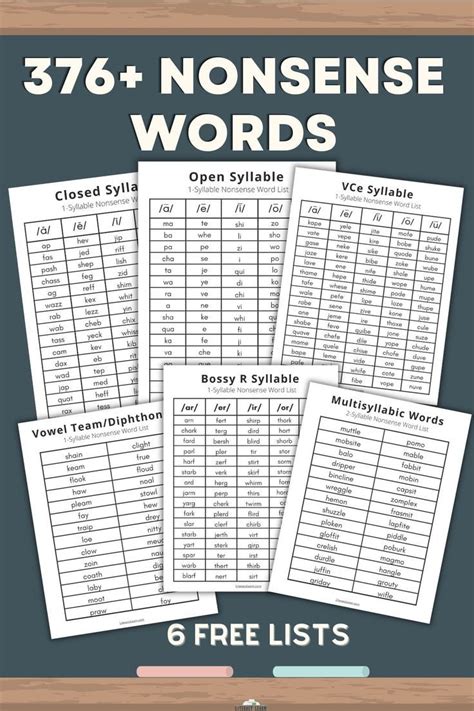 6 Free Printable Lists With 376 Nonsense Words Pseudowords