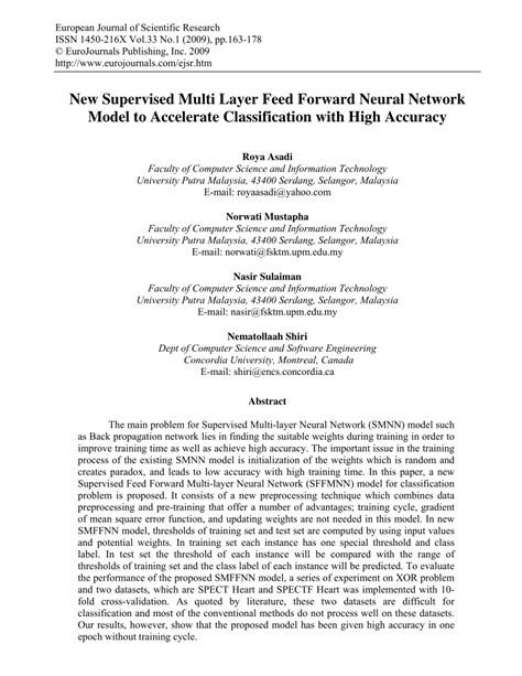 Pdf New Supervised Multi Layer Feed Forward Neural Network Model To