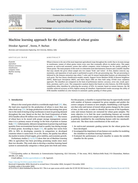 Pdf Machine Learning Approach For The Classification Of Wheat Grains