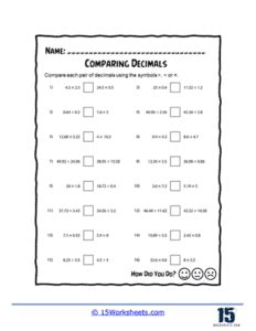 Comparing Decimals Worksheets 15 Worksheets Com