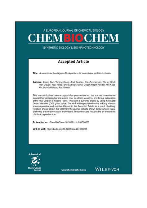 Pdf A Recombinant Collagen Mrna Platform For Controllable Protein