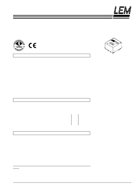 LV P Datasheet Pages LEM Voltage Transducer