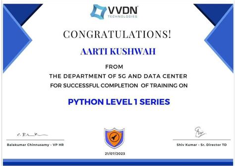 I Earned Python Level 1 Certificate Aarti Kushwah Posted On The