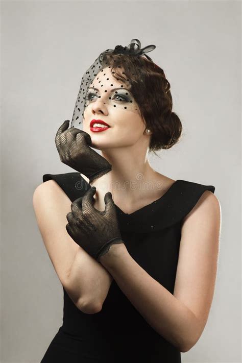 Retro Woman Hairstyle Portrait And Makeup Fashion Model Girl Stock