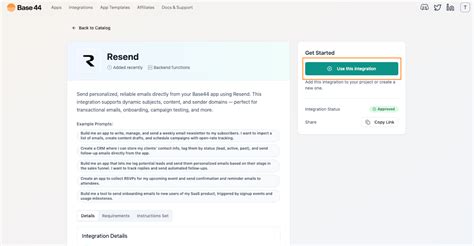 Resend Integration Base44 Support Documentation