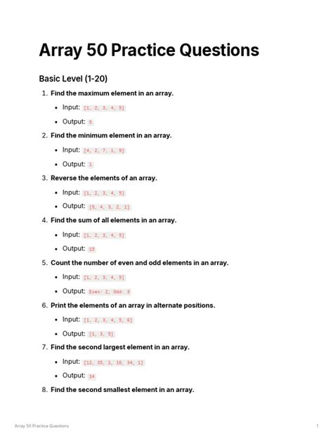 2 50 Array Practice Questions Pdf Theoretical Computer Science Computer Programming