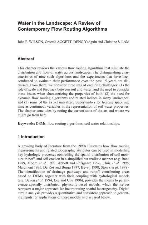 Pdf Water In The Landscape A Review Of Contemporary Flow Routing Algorithms