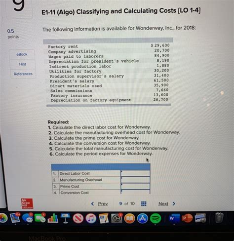 solved e1 11 algo classifying and calculating costs [lo
