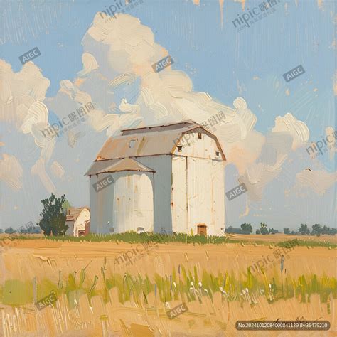 Ai创作图云间粮仓 麦田中的小屋 农家屋插画 粮食屯粮垛谷囤粮仓 大米场景建筑 拆迁房背景麦地 乡村场景插画 农村风景插画 收麦子插画 天空云彩乡村老房子 插画农村 小麦田插画 麦田中的农庄