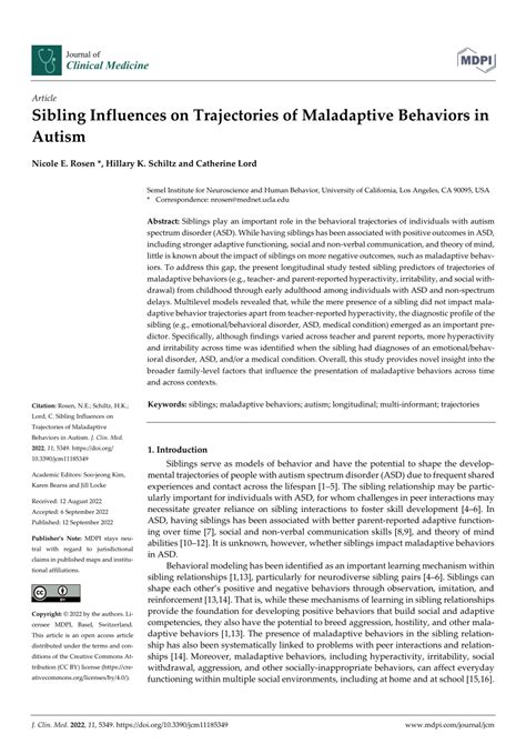 Pdf Sibling Influences On Trajectories Of Maladaptive Behaviors In Autism
