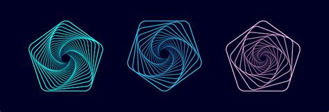 추상적 인 소용돌이 치는 상징 세트 트위스트 와이어프레임 터널 구부러진 파란색 모양 빛나는 컬러 오각형의 기술 가리기에 대한 스톡 벡터 아트 및 기타 이미지 Istock