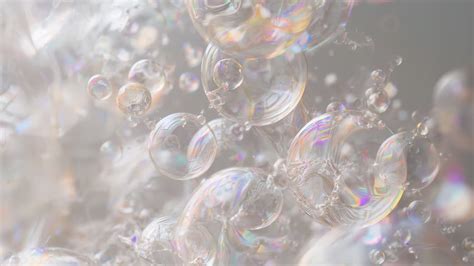 Drifting Iridescent Soap Bubble Cluster Revealing Rainbow Film