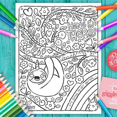 Sloth Coloring Pages Etsy