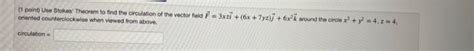 Solved Point Use Stokes Theorem To Find The Circulation Chegg Com