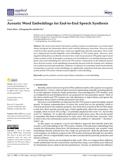 acoustic word embeddings mdpi pdf speech synthesis artificial intelligence