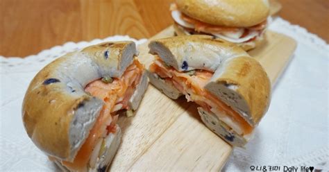 연어베이글 샌드위치 만들기♬