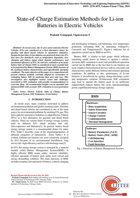 Pdf State Of Charge Estimation Methods For Li Ion Batteries In Electric Vehicles