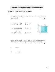 MCV U Summative Assessment Pdf MCV U FINAL SUMMATIVE ASSESSMENT Part Vectors Marks A