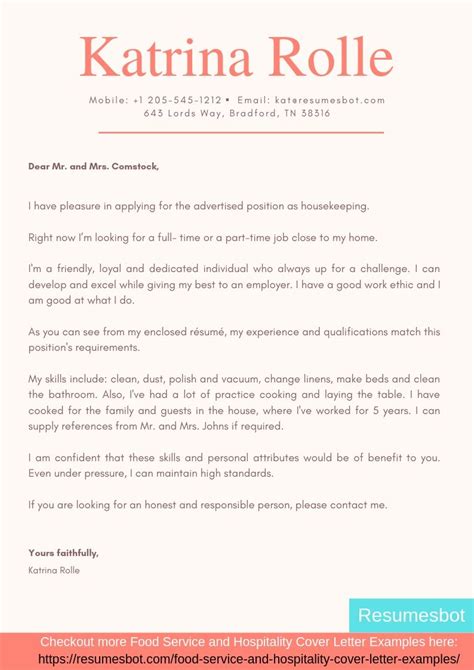 Housekeeper Cover Letter Samples And Templates Pdfword 2019