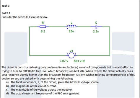 Solved PART 1 Consider The Series RLC Circuit Below The Chegg Com