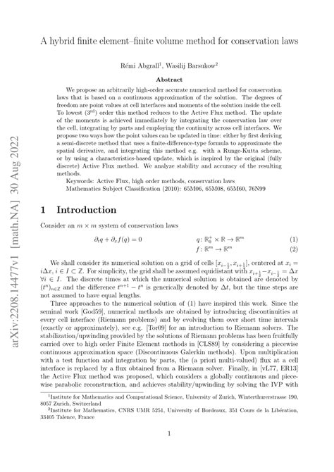 Pdf A Hybrid Finite Element Finite Volume Method For Conservation Laws