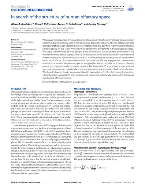 Pdf In Search Of The Structure Of Human Olfactory Space