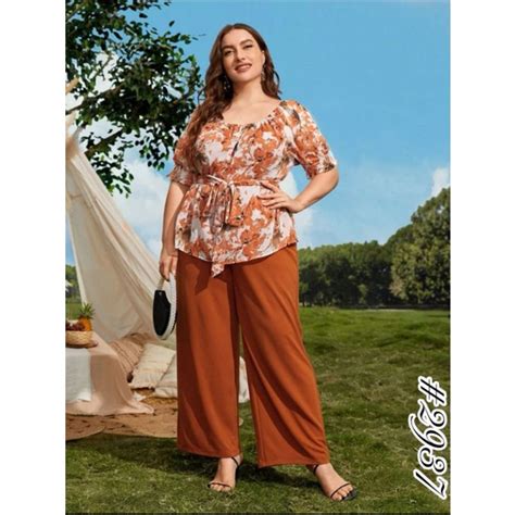 Yco Korean Plus Size Offshoulder Floral Terno Set Plain Pants Party
