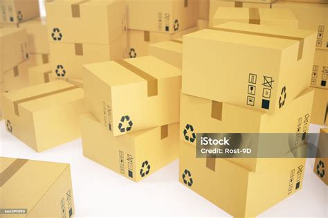 창 고 또는 배달 개념 배경 골 판지 납품 상자 또는 소포 힙 3 차원 렌더링 0명에 대한 스톡 사진 및 기타 이미지 0명 갈색 골진 Istock