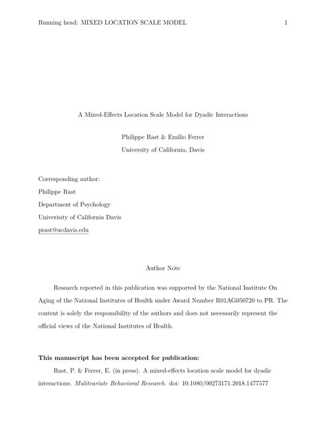 Pdf A Mixed Effects Location Scale Model For Dyadic Interactions